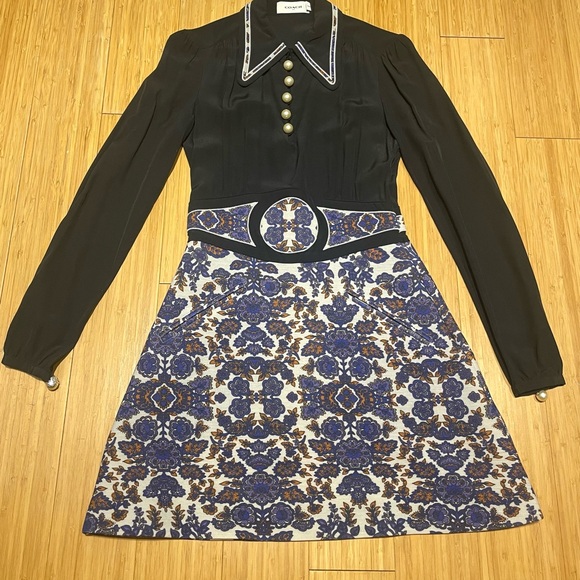 Coach | Dresses | Coach 941 Black Dress With Purple Floral Pattern And ...